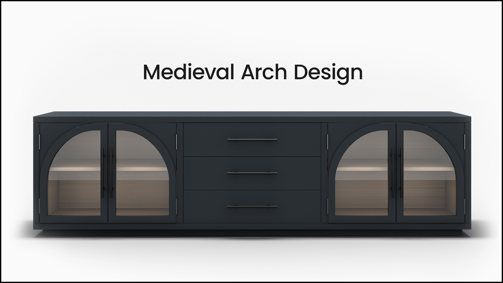 Margaux 70 Inch Black Mid Century Arch Design Tv Stand With 2 Spacious ...