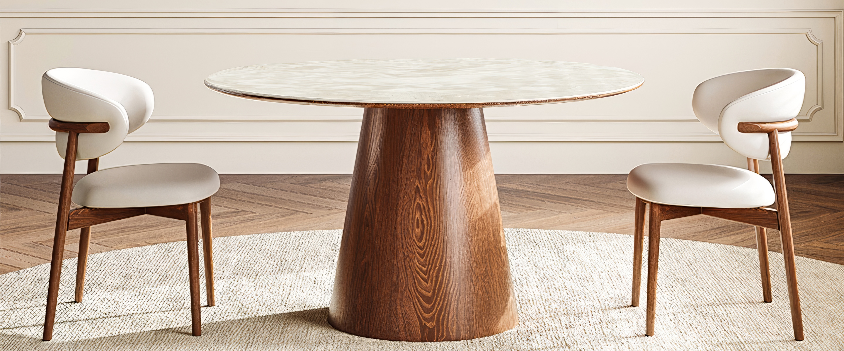 Hernest | 47" Modern Wood Dining Table with Round Sintered Stone and ...