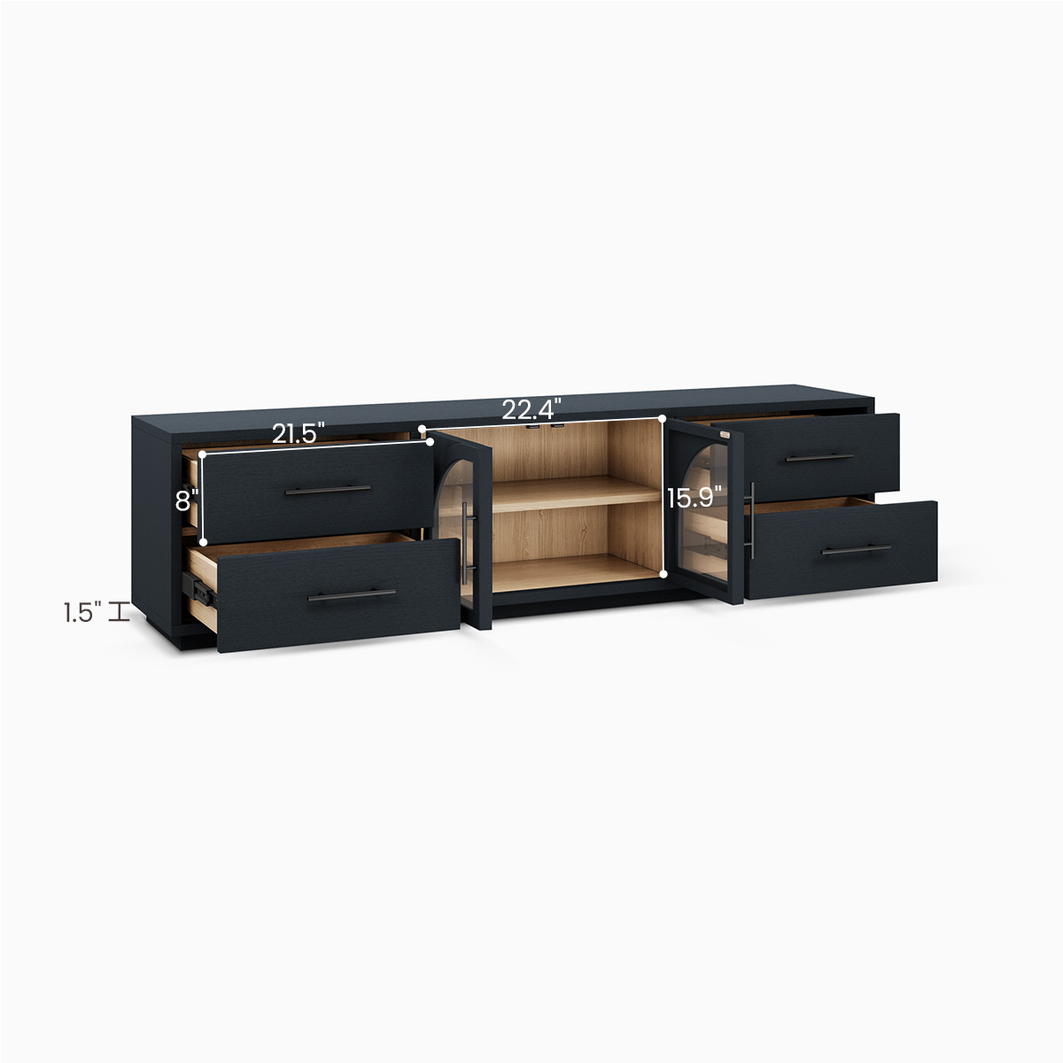 Hernest | 70" Black Arch TV Stand with Arch Design Glass Door Cabinets ...