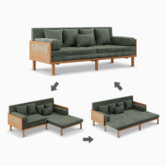 Hernest | Modern Ash Solid Wood L-Shape Sofa Bed with Corduroy ...