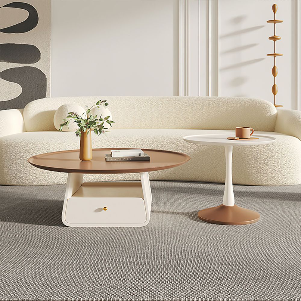Hernest | Latte & Cream White Color Coffee Table Sets with Storage ...