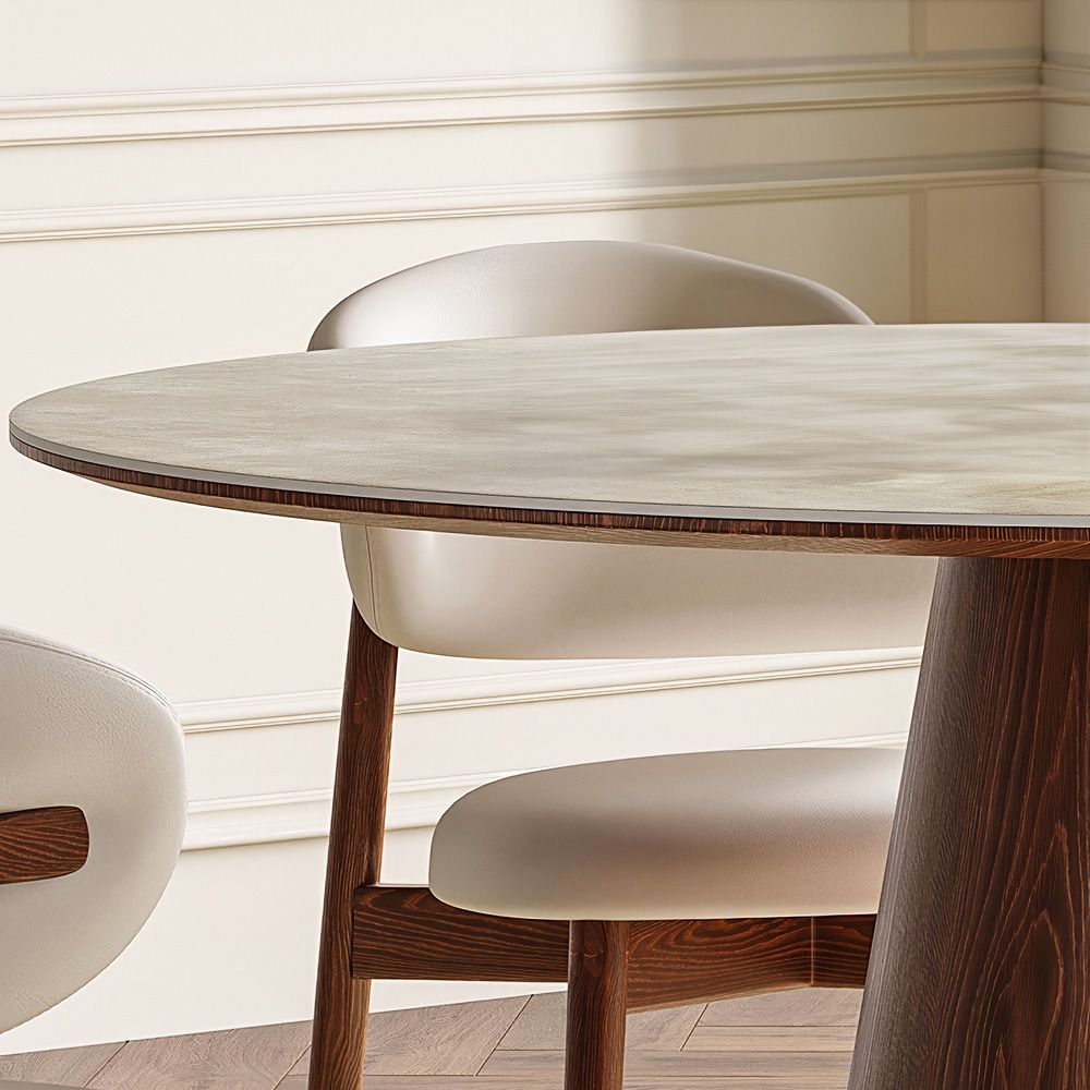 Hernest | 47" Modern Wood Dining Table with Round Sintered Stone and ...