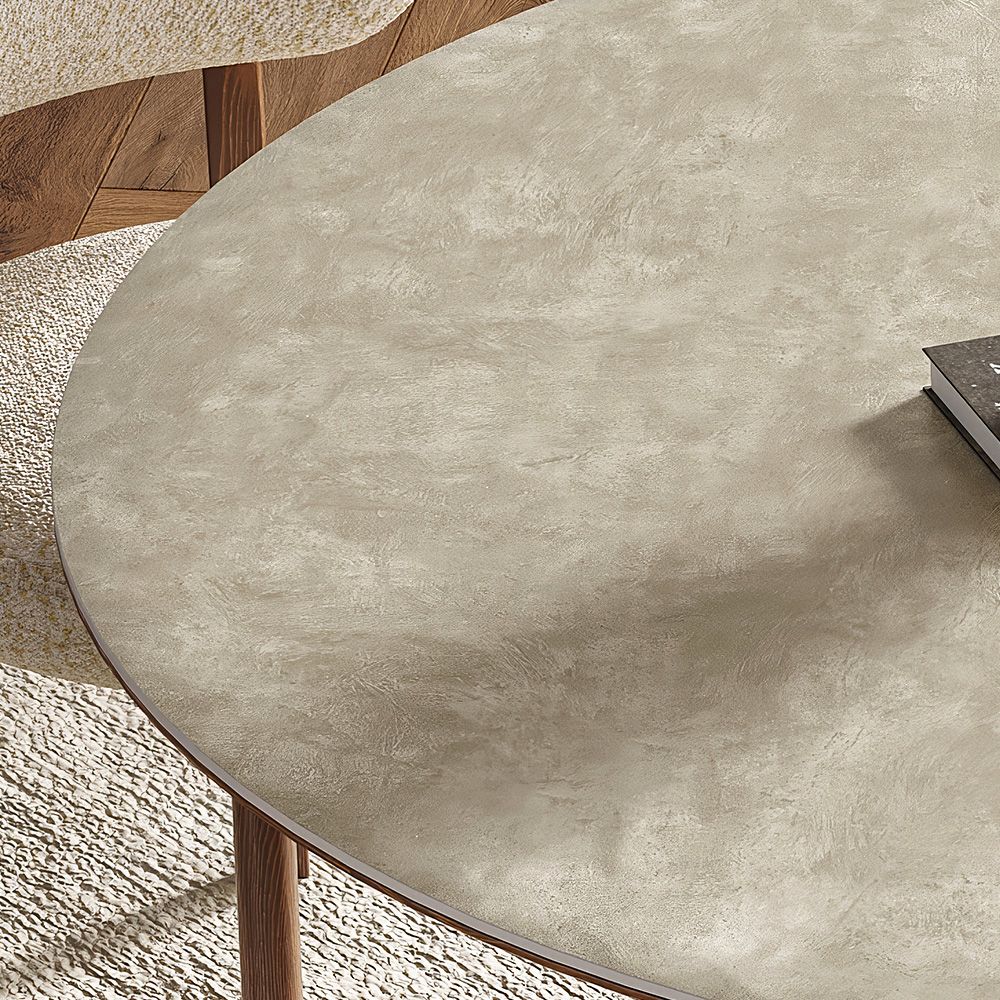 Hernest | 47" Modern Wood Dining Table with Round Sintered Stone and ...