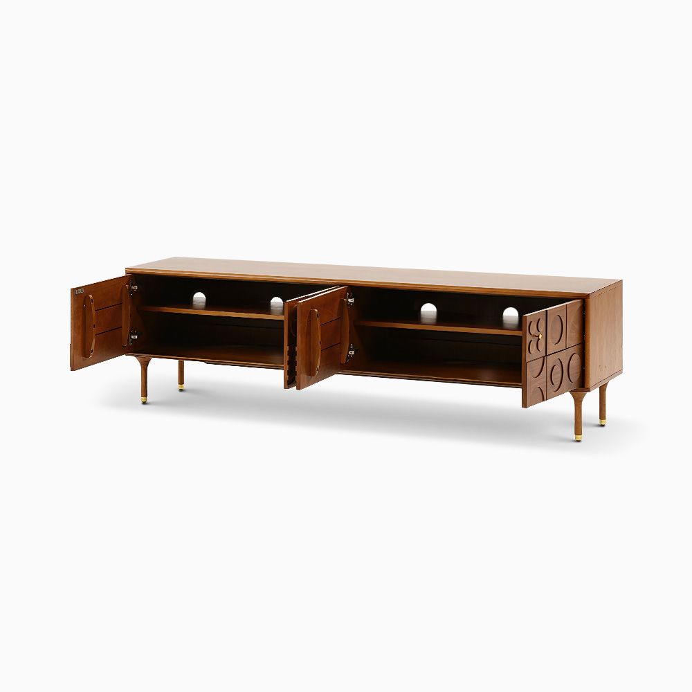 Hernest | 80" Mid Century Solid Wood Vintage TV Stand with Pictograph ...