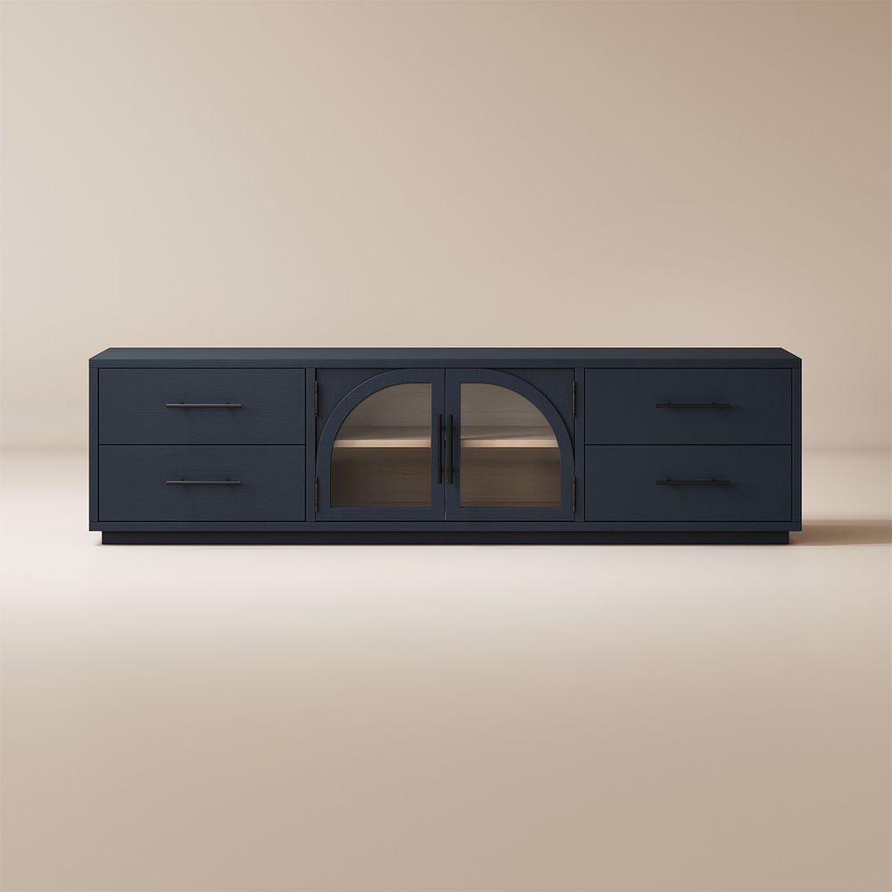 Hernest | 70" Black Arch TV Stand with Arch Design Glass Door Cabinets ...