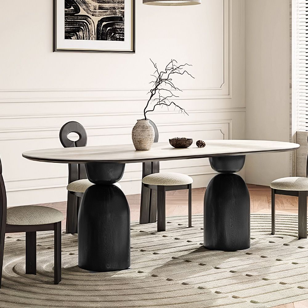 Hernest | 70 Inch Modern Oval Dining Table with Sintered Stone Tabletop ...