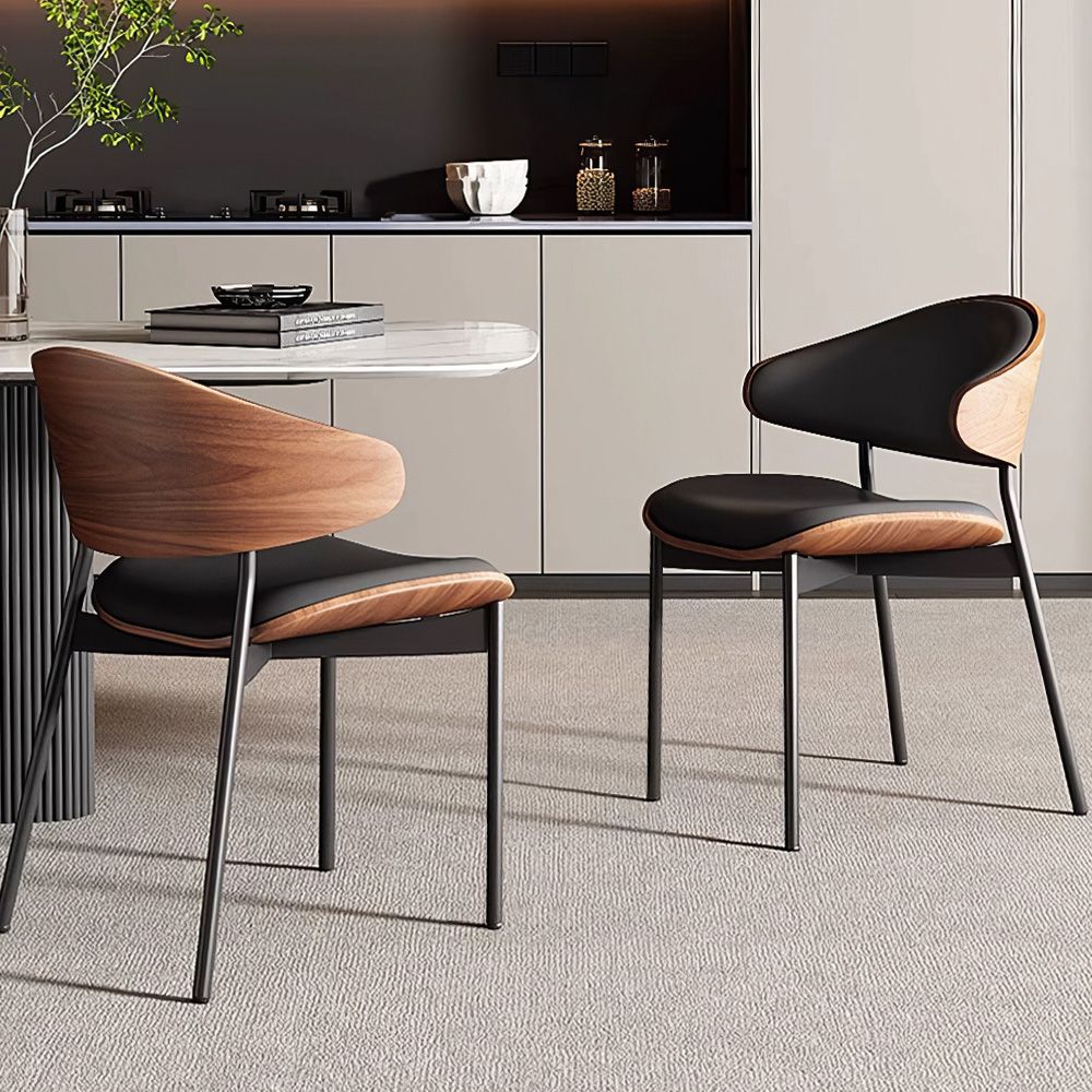 Hernest | Mid Century Modern Black Dining Chairs Set of 2 with PU ...