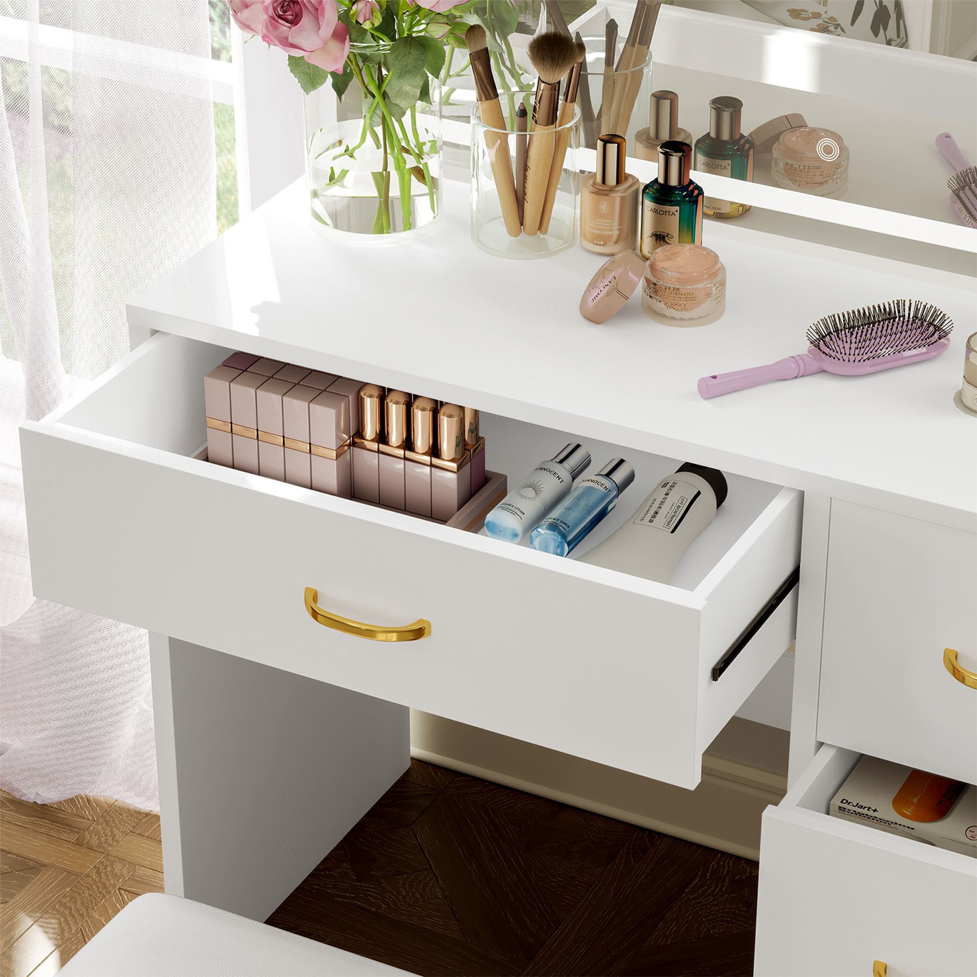 Vanity Desk YITAHOME With Lights, Power Outlet, 3 Color Options ...