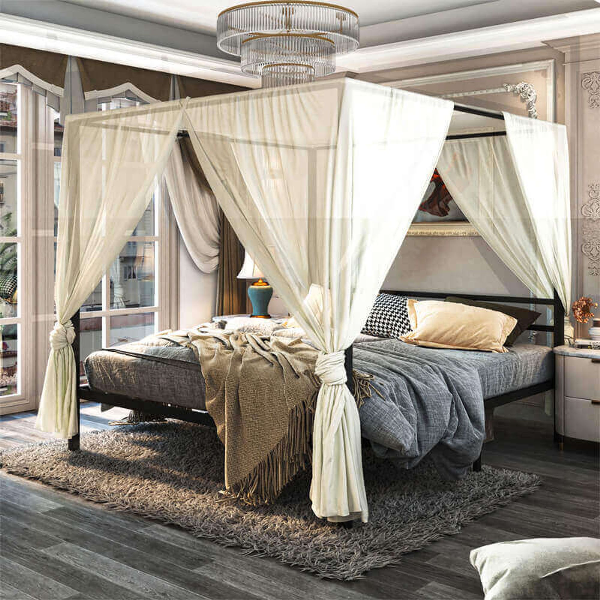 Canopy Bed Frame Zinus White Full Metal Canopy Bed CLO GGKK F At