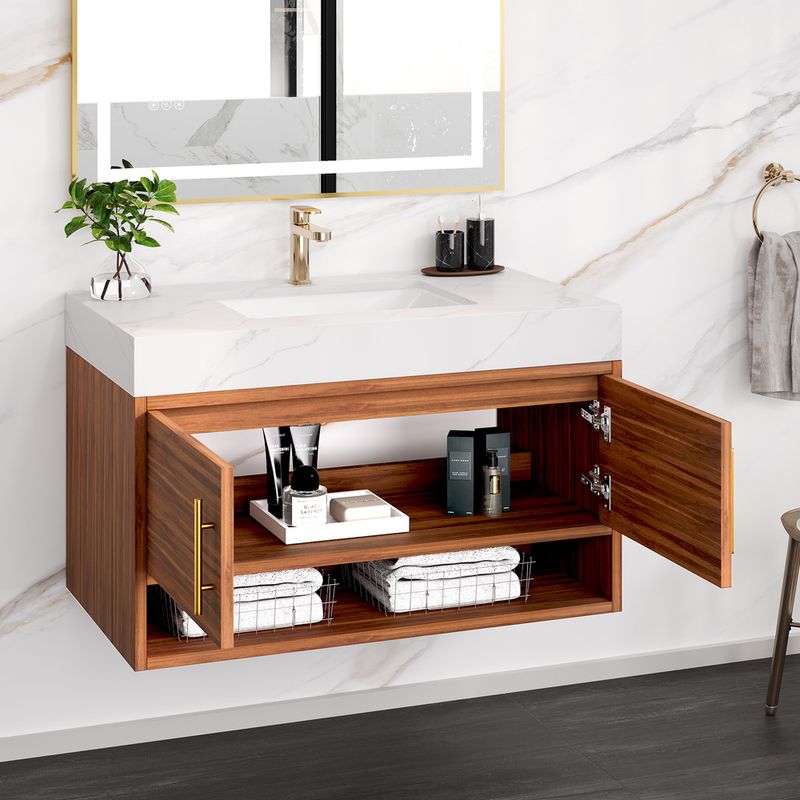 Milie 36 Inch Modern Floating Single Sink Bathroom Vanity With Marble ...