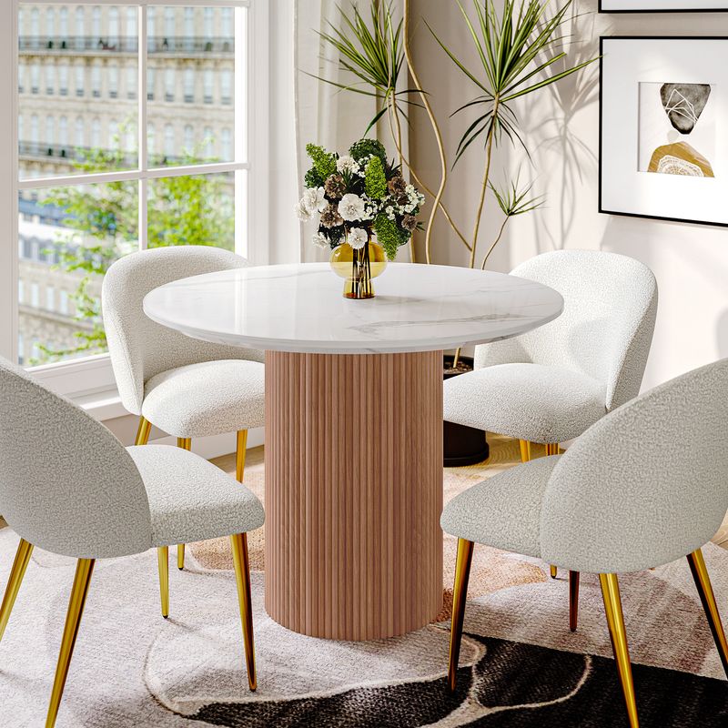 Hernest | Round Small Dining Table White Marble Top Wooden Base for 2 ...