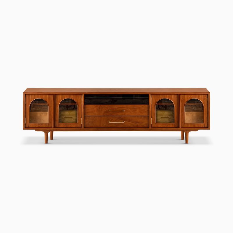Hernest | 70" Solid Wood TV Stand in Mid Century Modern Style with 2 ...