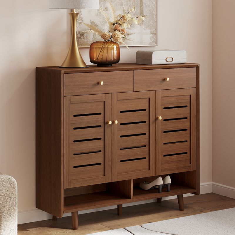 Wooden shoe rack with drawers store