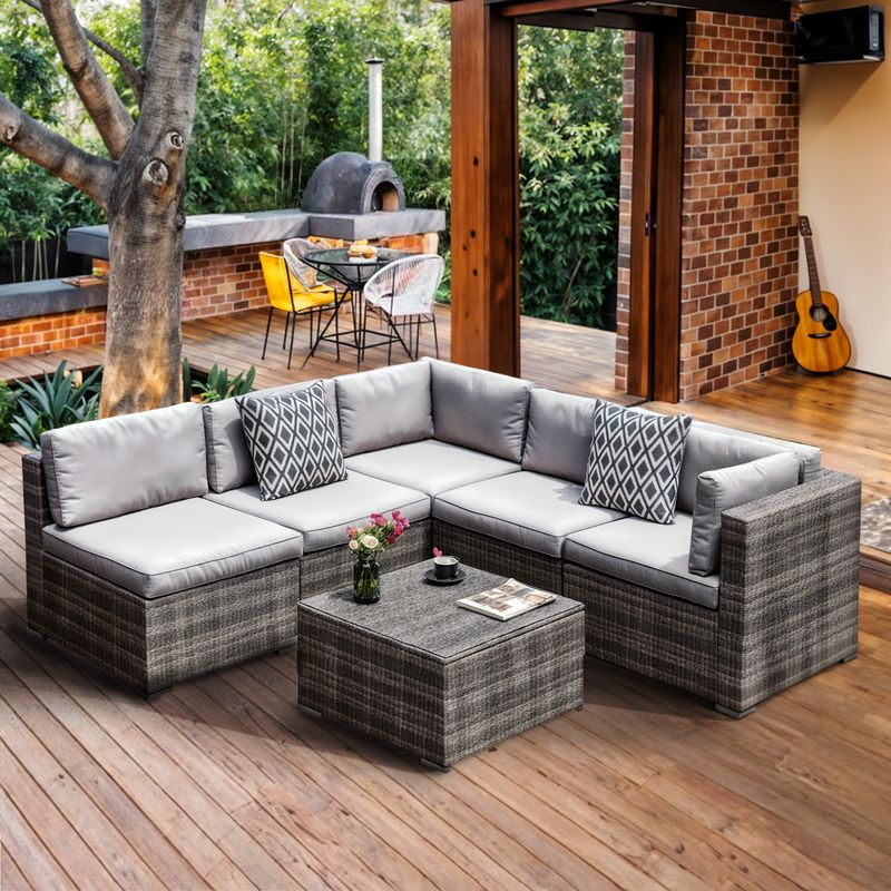 Yitahome | 7 Pieces Black PE Rattan Outdoor Conversation Sofa Set with ...