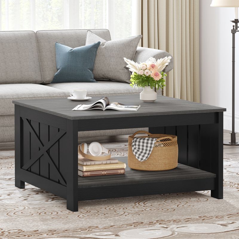 Yitahome | Rustic Square Wood Coffee Table with Storage for Living Room ...