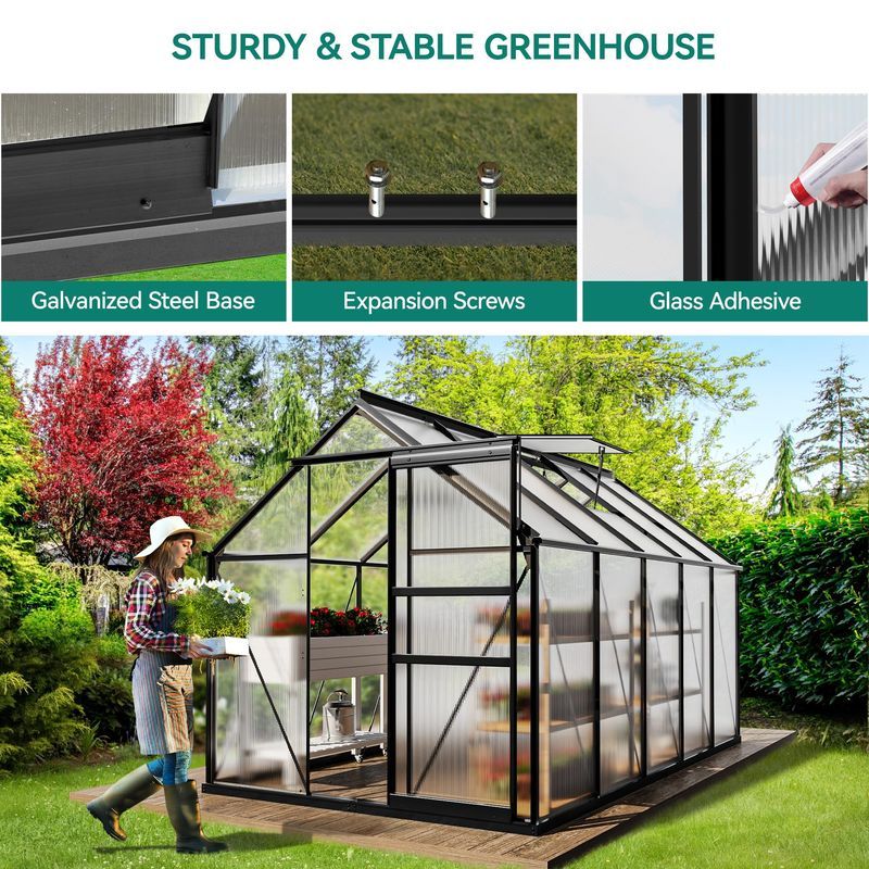 Yitahome | 6x10FT Greenhouse Kit Black Polycarbonate Greenhouse with ...