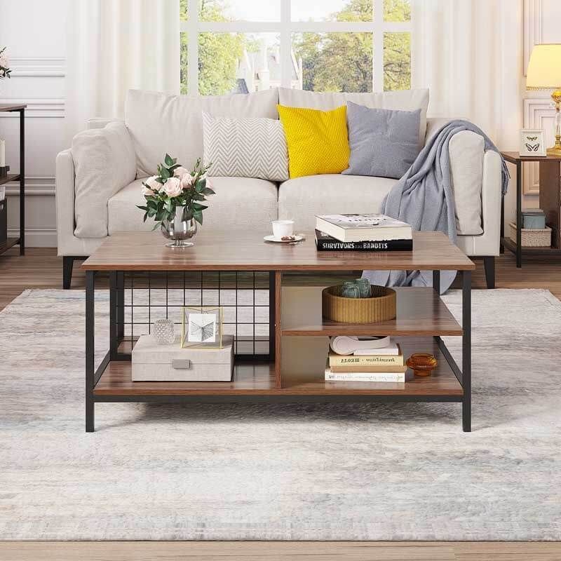 Yitahome | 3-Tier Coffee Table with Shelf Rustic Brown
