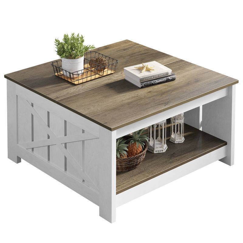 Yitahome | Square Coffee Table with Storage in Brown White for Living Room