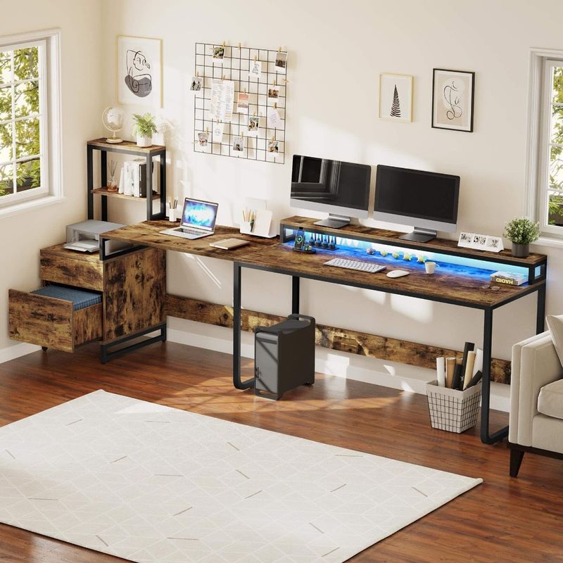 Yitahome | L Shaped Reversible Computer Desk with Power Outlets, LED ...